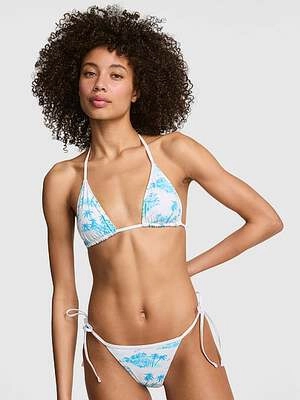 Pink Reversible Sequined Triangle Bikini Top - Print