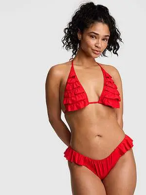 Pink Reversible Triangle String Bikini Top - Red