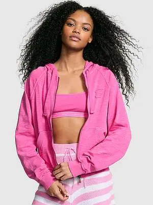 Pink Lightweight Lounge Full-zip Hoodie - Pink