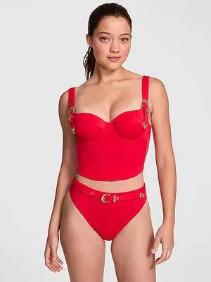 Pink Corset Buckle Bikini Top - Red