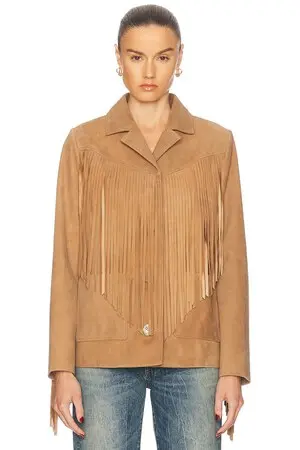 LoveShackFancy Geraline Leather Jacket - Camel