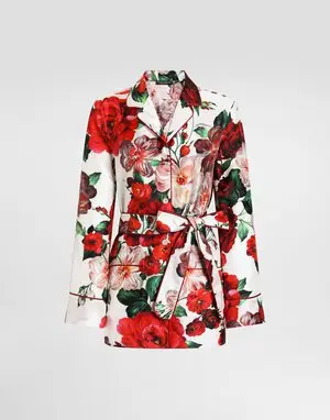 Dolce & Gabbana Long-sleeved Twill Pajama Shirt With Rose - Print