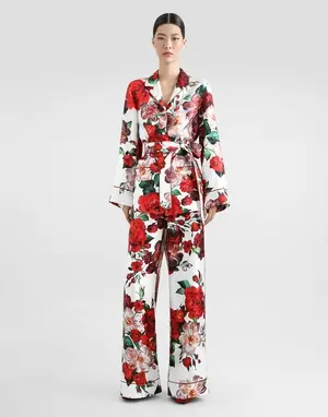 Dolce & Gabbana Long-sleeved Twill Pajama Shirt With Rose - Print