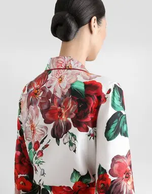 Dolce & Gabbana Long-sleeved Twill Pajama Shirt With Rose - Print