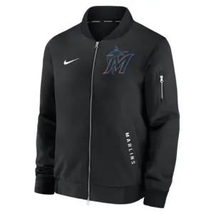 Nike Miami Marlins Authentic Collection Dugout Mlb Full-zip Bomber Jacket - Black