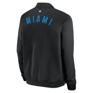 Nike Miami Marlins Authentic Collection Dugout Mlb Full-zip Bomber Jacket - Black