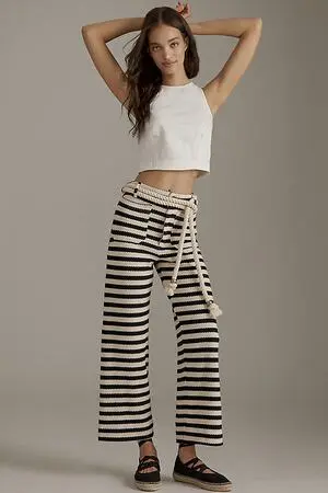 Maeve The Colette Striped Knit Crop Wide-leg Pants - Ivory + Black Stripe