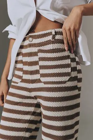 Maeve Colette Knit High-rise Wide-leg Cropped Pants - Ivory/tan