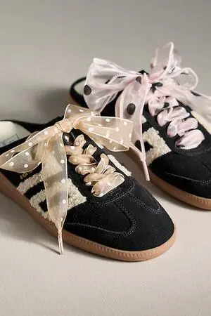 Anthropologie Organza Shoe Laces - Tan/pink Polka Dot