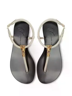 GIUSEPPE ZANOTTI Tie Flat Leather Sandals - White