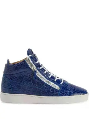 GIUSEPPE ZANOTTI Kriss Crocodile-effect Mid-top Sneakers - Blue