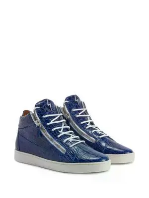 GIUSEPPE ZANOTTI Kriss Crocodile-effect Mid-top Sneakers - Blue