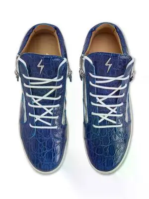 GIUSEPPE ZANOTTI Kriss Crocodile-effect Mid-top Sneakers - Blue