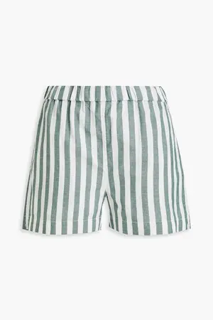 ALEX MILL Striped Cotton And Linen-blend Shorts - Forest Green