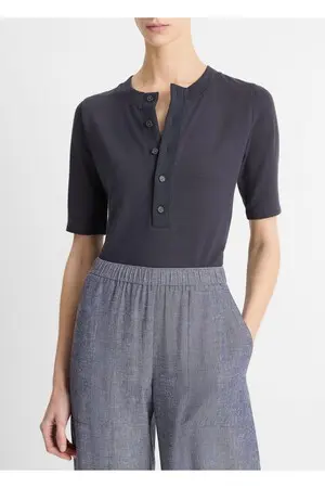 Vince Jersey Elbow-Sleeve Henley - Natural