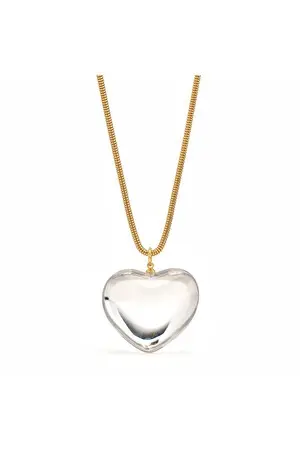 KENNETH JAY LANE Clear Puffed Heart Pendant Necklace - Gold
