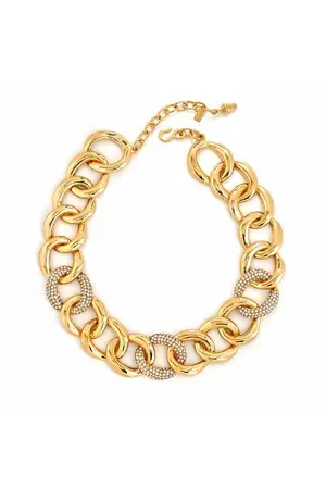 KENNETH JAY LANE Rhinestone Link Necklace - Gold