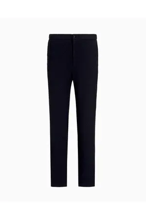 Emporio Armani Trousers In 3d-effect Jersey-wool Blend Stretch Knit - Navy