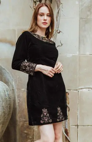 RAAS Arial Velvet Mini Dress Embroidered