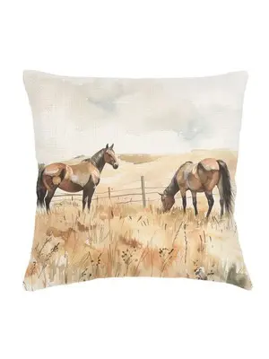 Anaya Horse Pasture Linen Pillow With Down Alternative Insert