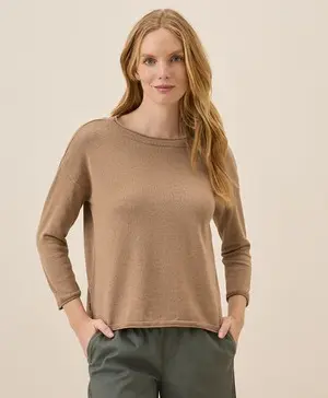 PACT Organic Cotton Classic Fine Knit Wide Neck Sweater - Sesame Heather