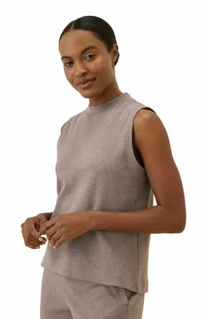 PACT Organic Cotton Mock Neck Shell - Deep Taupe Heather