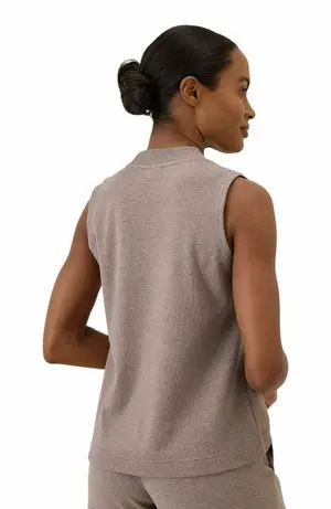PACT Organic Cotton Mock Neck Shell - Deep Taupe Heather
