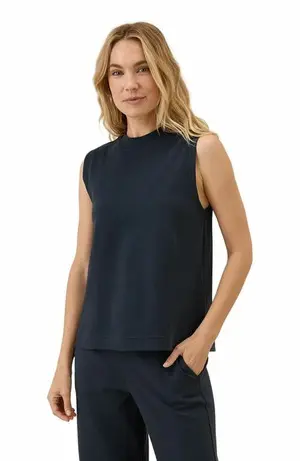 PACT Organic Cotton Mock Neck Shell - Midnight Blue