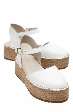 FOREVER & ALWAYS SHOES Viba Leather Espadrille Platform Wedge Sandals