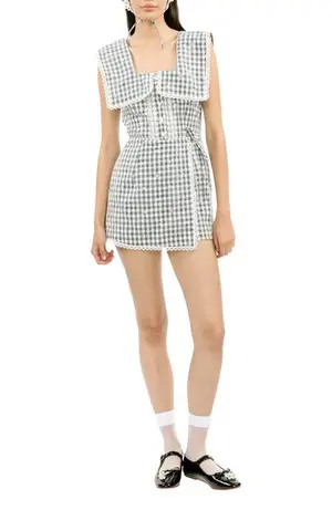 Anna Sui Daisy Embroidery Gingham Romper