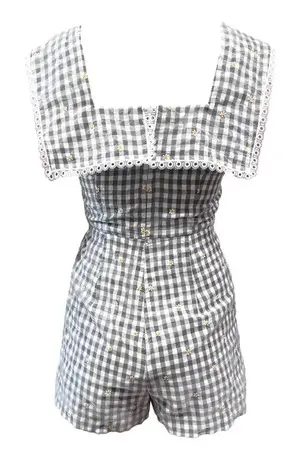 Anna Sui Daisy Embroidery Gingham Romper