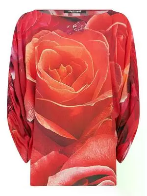 Roberto Cavalli Rose-print Blouse - Red