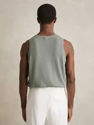 REISS Watson Textured Ribbed Vest - Sage Green