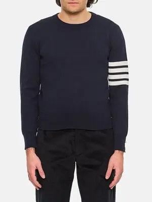 Thom Browne Sweater With Signature Striped Sleeves - Blue
