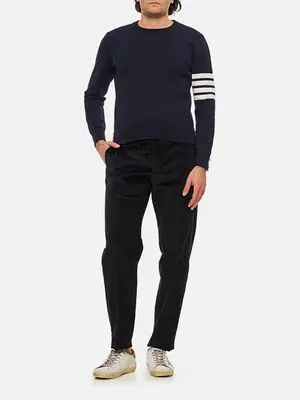 Thom Browne Sweater With Signature Striped Sleeves - Blue