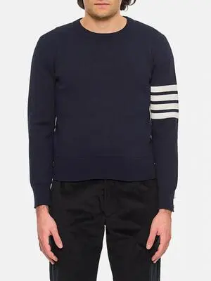 Thom Browne Sweater With Signature Striped Sleeves - Blue