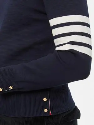 Thom Browne Sweater With Signature Striped Sleeves - Blue