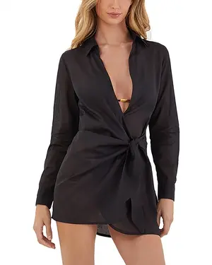 VIX PAULA HERMANNY Lia Wrap Dress Swim Cover-up - Black