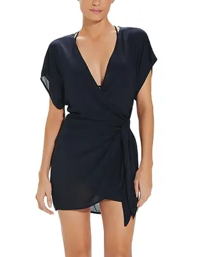 VIX PAULA HERMANNY Emily Wrap Dress Swim Cover-up - Black