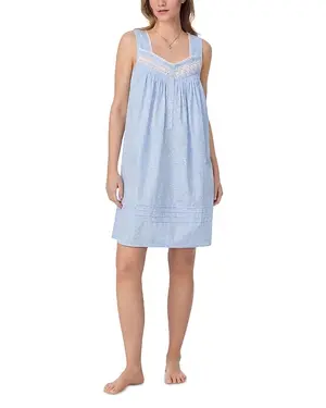 Eileen West Sleeveless Floral Short Chemise - Blue/white