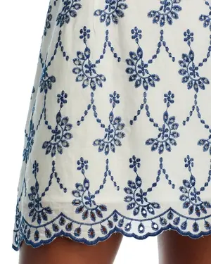 aqua embroidered scalloped mini dress - exclusive Aqua Embroidered Scalloped Mini Dress In Ivory - 70% Off