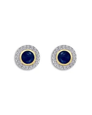 MOON & MEADOW 14k Yellow Gold Sapphire & Diamond Stud Earrings - Blue Sapphire