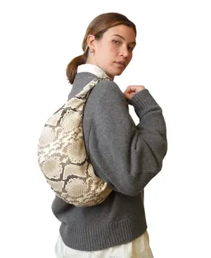 HYER GOODS 3-in-1 Convertible Hobo Ring Bag - White Python No
