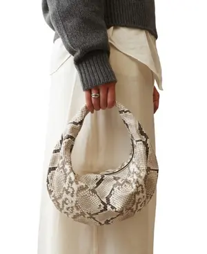 HYER GOODS 3-in-1 Convertible Hobo Ring Bag - White Python No