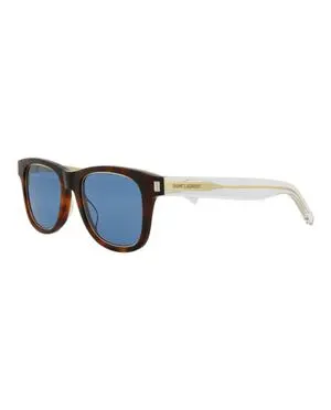 Saint Laurent Square Rectangle Sunglasses - Havana/crystal/blue (sl51rim