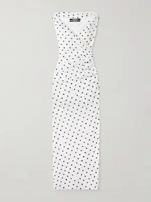 Jacquemus Rita Draped Gathered Polka-dot Maxi Dress - White