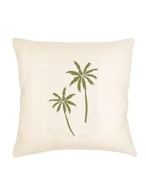 Anaya Palm Breeze Embroidered Linen Pillow Cover Only - Beige