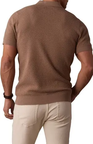 THE NORMAL BRAND Robles Johnny Collar Textured Cotton Jacquard Polo Sweater - Taupe