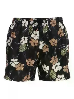 BOSS Floral-print Swim Shorts - Black