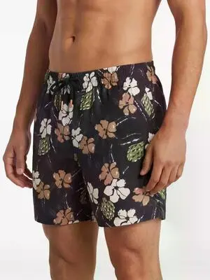 BOSS Floral-print Swim Shorts - Black